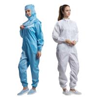China Anti Static ESD Cleanroom Coveralls 5mm Strip 2.5mm Grip Polyester Carbon Fiber Unisex Work Uniform for sale
