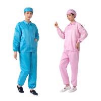 China Anti Static ESD Cleanroom Coveralls 5mm Strip 2.5mm Grip Polyester Carbon Fiber Unisex Work Uniform for sale