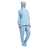 China Cleanroom Hooded Anti Static Workwear Long Sleeve Shirt Pants ESD 5mm Grid for sale