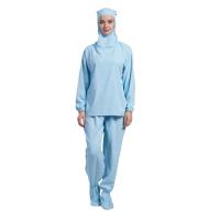 China Cleanroom Hooded Anti Static Workwear Long Sleeve Shirt Pants ESD 5mm Grid for sale