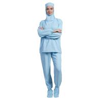 China Cleanroom Hooded Anti Static Workwear Long Sleeve Shirt Pants ESD 5mm Grid for sale