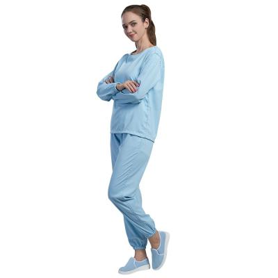 China ESD Anti Static Cleanroom Coat Turndown Collar 5mm Grid Polyester for sale