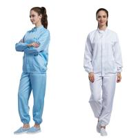 China Custom Color ESD Smock Polyester Antistatic Working Clothes 5mm Stripe Surface Resistance 10^6-10^8 for sale