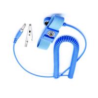 China Adjustable Blue Anti Static ESD Wrist Strap PVC With Coil Cord for sale