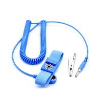 China Adjustable Blue Anti Static ESD Wrist Strap PVC With Coil Cord for sale