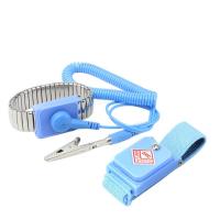 China ESD Anti Static Wrist Strap 10mm Snap PU Cord 2.5mm 1.8M Adjustable Stainless Steel Band for sale