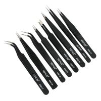 China Vetus ESD Antistatic Lash Tweezers Stainless Steel 110mm Slant Tip Precision Tweezer for sale