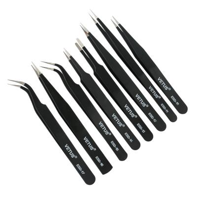 China Vetus ESD Antistatic Lash Tweezers Stainless Steel 110mm Slant Tip Precision Tweezer for sale