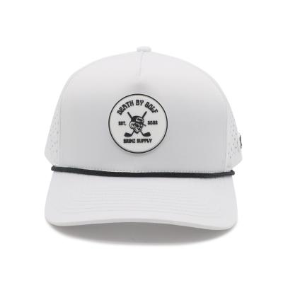 China 5 Panel Rubber Patch Waterproof White Golf Hat for Outdoor Sports for sale