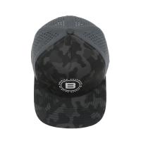 China Waterproof Rubber Logo Laser Cut Flat Bill 5 Panel Breathable Camo Golf Hat 56-60cm for sale