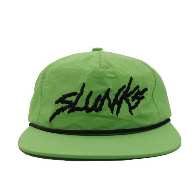 China Custom Embroidered Logo Flat Brim Rope Camp Cap 5 Panel Quick Dry for Adults 56-60cm for sale