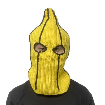 China Adult Size 3D Embroidery Balaclava 2 Hole Ski Mask Winter Hat Banana Brain Design for sale