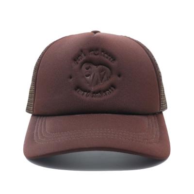 China Custom 5 Panel Foam Puff Embroidered Curved Brim Trucker Hat Hip Hop Mesh 56-60cm for sale