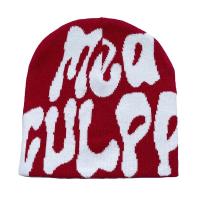 China Custom Jacquard Logo Beanie Hats 100% Cotton Cuffless Winter Beanie 58cm for sale