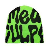China Custom Jacquard Logo Beanie Hats 100% Cotton Cuffless Winter Beanie 58cm for sale