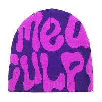 China Custom Jacquard Logo Beanie Hats 100% Cotton Cuffless Winter Beanie 58cm for sale