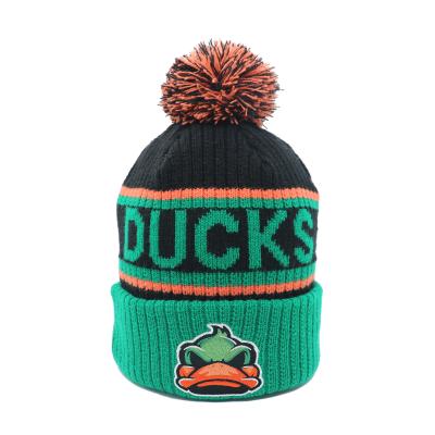 China Custom Embroidery Pompom Beanie Fleece Lined Winter Hat 58cm Heat Transfer Printing for sale