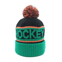 China Custom Embroidery Pompom Beanie Fleece Lined Winter Hat 58cm Heat Transfer Printing for sale