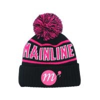China Custom Acrylic Unisex Pompom Beanie Knit Hat with Fleece Lining 58cm Warm Winter Style for sale