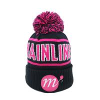 China Custom Acrylic Unisex Pompom Beanie Knit Hat with Fleece Lining 58cm Warm Winter Style for sale