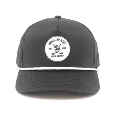 China Custom 5 Panel Rubber PVC Logo Rope Baseball Cap with Tee Holder 56-60cm Adult Size for sale
