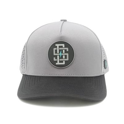 China Custom Two Tune Water Resistant Proof Baseball Cap With 5-Panel Style And Laser Cut Hole for sale