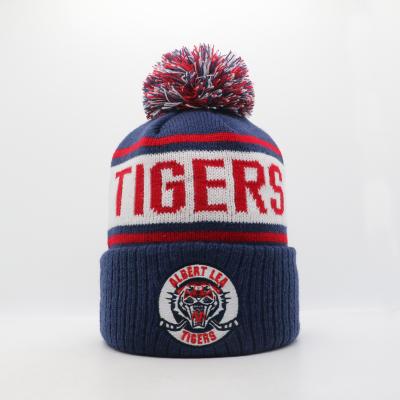 China Custom Thick Knitted Beanies Bobble Hat 58cm Acrylic Winter Hat for Team OEM ODM for sale