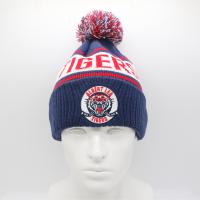 China Custom Thick Knitted Beanies Bobble Hat 58cm Acrylic Winter Hat for Team OEM ODM for sale