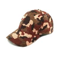 China Custom Embroidered 6 Panel Baseball Cap Pre Curved Brim Camo Corduroy 230gsm for sale