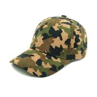China Custom Embroidered 6 Panel Baseball Cap Pre Curved Brim Camo Corduroy 230gsm for sale