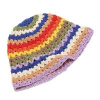 China Wholesale Hollow Flower Panama Knitted Crocheted Fisherman Bucket Hat for Women 58cm Acrylic for sale
