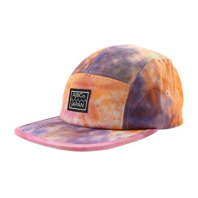 China Custom 5 Panel Camp Caps Polyester Waterproof Tie Dye Hat For Outdoor Adventures for sale