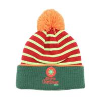 China Custom Acrylic Knit Hats Cuffed Bobble Beanie Cap for Adults with Stripe Design 100 Acrylic for sale