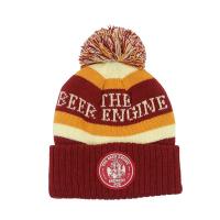 China Custom Acrylic Knit Hats Cuffed Bobble Beanie Cap for Adults with Stripe Design 100 Acrylic for sale