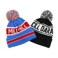 China Custom Acrylic Knit Hats Cuffed Bobble Beanie Cap for Adults with Stripe Design 100 Acrylic for sale