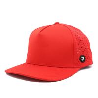 China Curved Brim Waterproof Laser Cut Hole Sports Perforated Hat 5 Panel Baseball Cap for sale