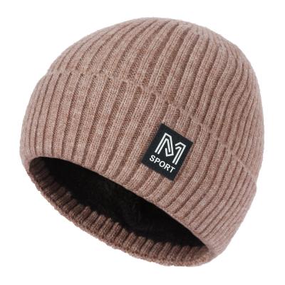 China Recycled RPET Eco Friendly Warm Fleece Cuff Beanie Ribbed Knitted Hat Custom Logo for sale