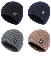 China Recycled RPET Eco Friendly Warm Fleece Cuff Beanie Ribbed Knitted Hat Custom Logo for sale