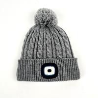 China Rechargeable LED Knitted Pom Pom Beanie Hat Custom Logo Winter Sports 100% RPET for sale