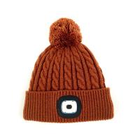 China Rechargeable LED Knitted Pom Pom Beanie Hat Custom Logo Winter Sports 100% RPET for sale