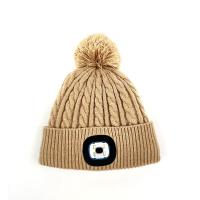 China Rechargeable LED Knitted Pom Pom Beanie Hat Custom Logo Winter Sports 100% RPET for sale