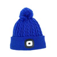 China Rechargeable LED Knitted Pom Pom Beanie Hat Custom Logo Winter Sports 100% RPET for sale