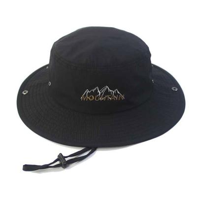 China Custom Nylon Dry-Fit Fisherman Bucket Hat Wide Brim Embroidered Logo 58cm for sale