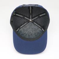 China Custom Laser Cut Hole Perforated 5 Panel Navy Golf Hat Breathable Waterproof Outdoor Sports Caps 58cm for sale