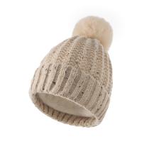 China Custom Kids Girls Winter Knitted Beanie Hat with Pom Pom Slouchy Design RPET Acrylic Wool for sale