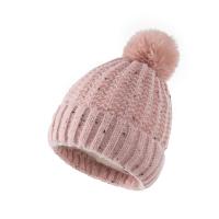 China Custom Kids Girls Winter Knitted Beanie Hat with Pom Pom Slouchy Design RPET Acrylic Wool for sale