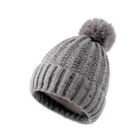 China Custom Kids Girls Winter Knitted Beanie Hat with Pom Pom Slouchy Design RPET Acrylic Wool for sale