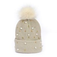 China Custom Knit Beanie with Pearl Beads Acrylic Cashmere Wool Winter Hat for Women Girls Bulk for sale