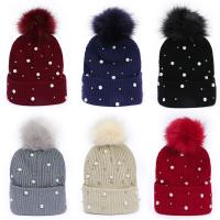 China Custom Knit Beanie with Pearl Beads Acrylic Cashmere Wool Winter Hat for Women Girls Bulk for sale