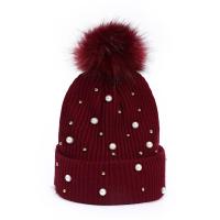 China Custom Knit Beanie with Pearl Beads Acrylic Cashmere Wool Winter Hat for Women Girls Bulk for sale